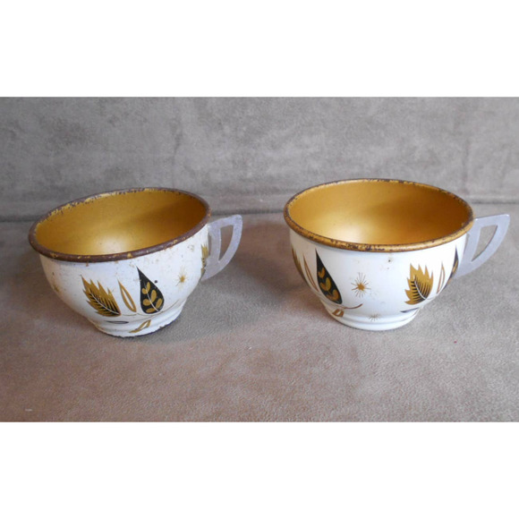 Ohio Art | Toys | Vintage Metal Tea Cups Gold Black Wheat Pattern ...